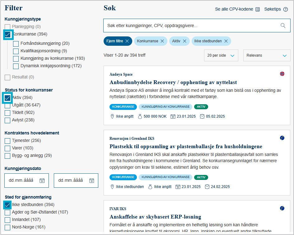 Doffin, database for offentlige innkjøp